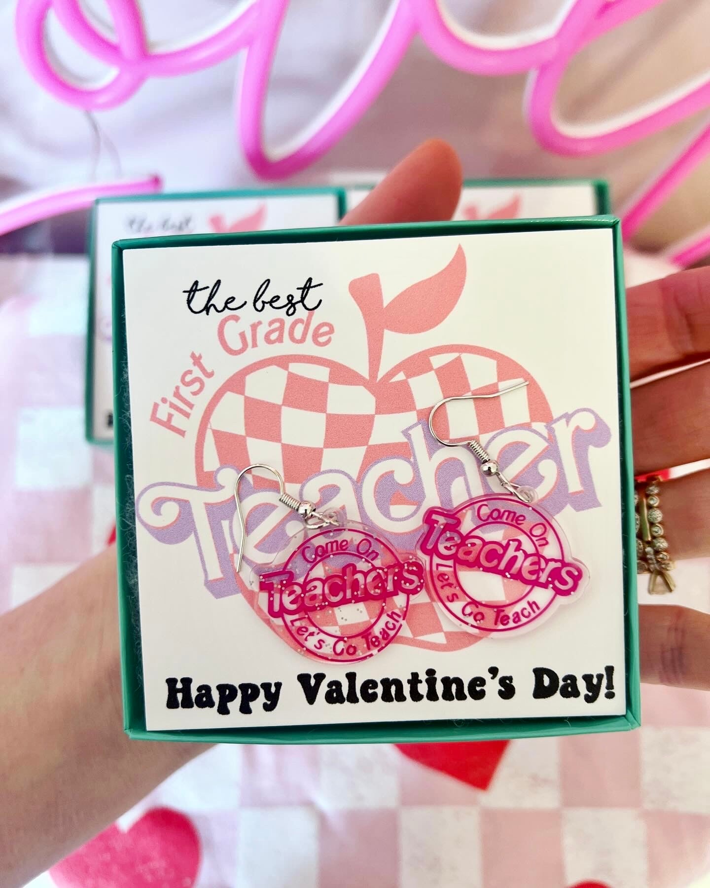 Pink Teacher Valentine's Day Earrings! Teacher Valentine's day gift! C ...