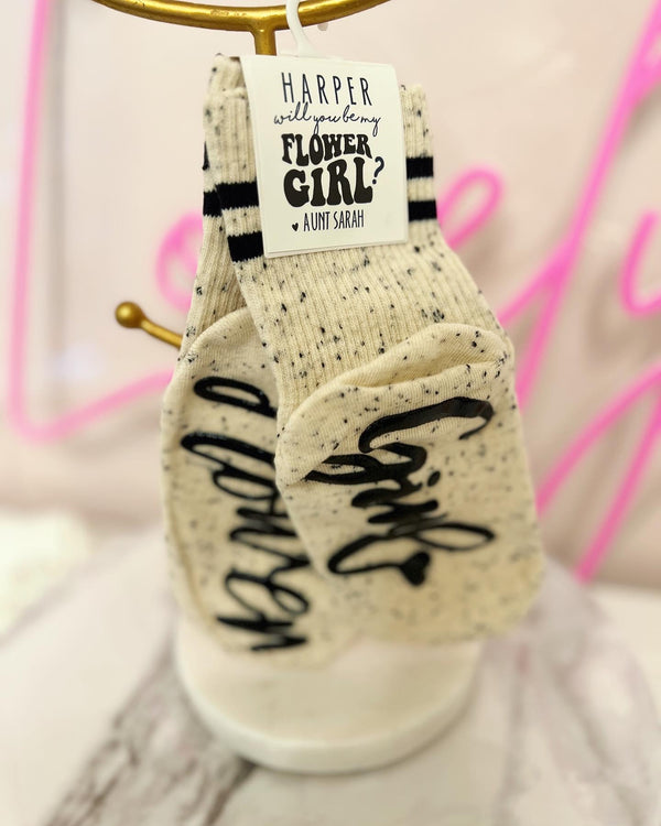 Flower Girl gripper socks with Personalized Card, floral gift box with ...