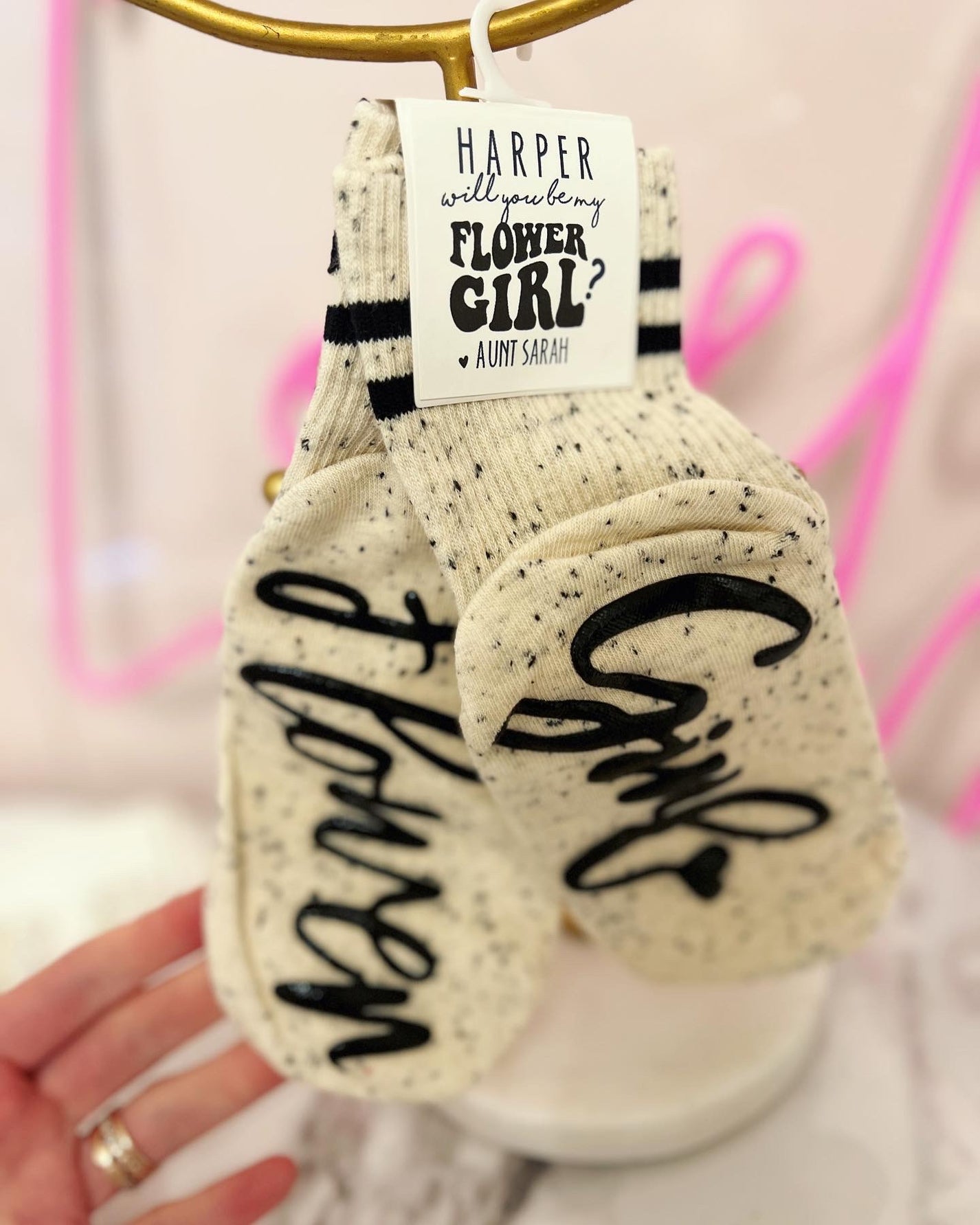 Flower Girl gripper socks with Personalized Card, floral gift box with ...