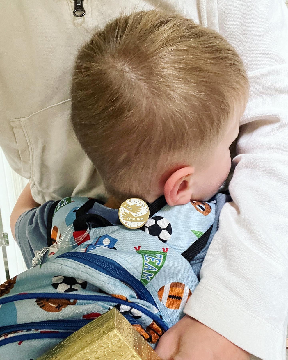 Hug from mom, First day of school backpack pin, personalized card, box – Love Leigh Gift Co.