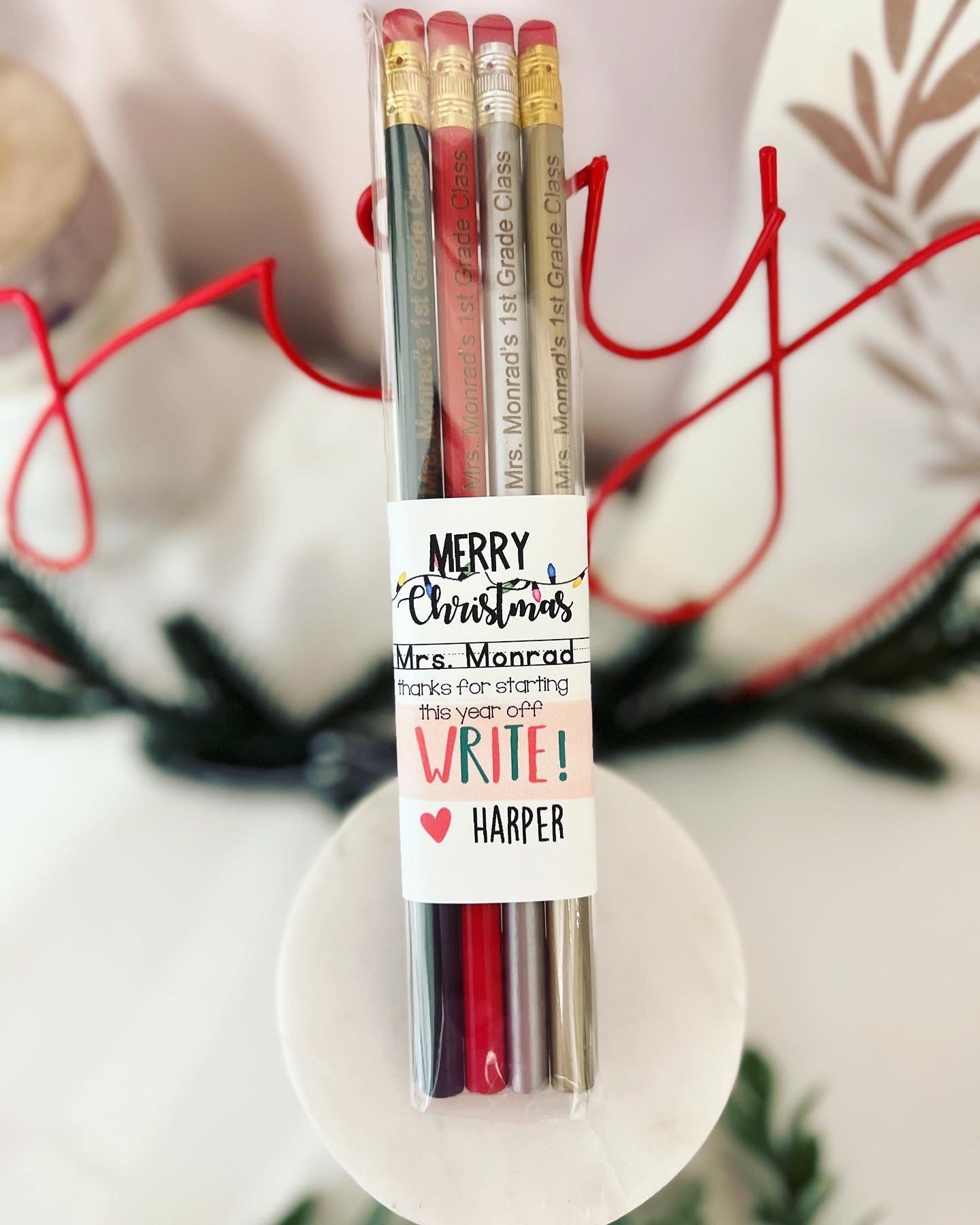 4 Pack Engraved Christmas Pencils Teacher Christmas gift! – Love Leigh ...