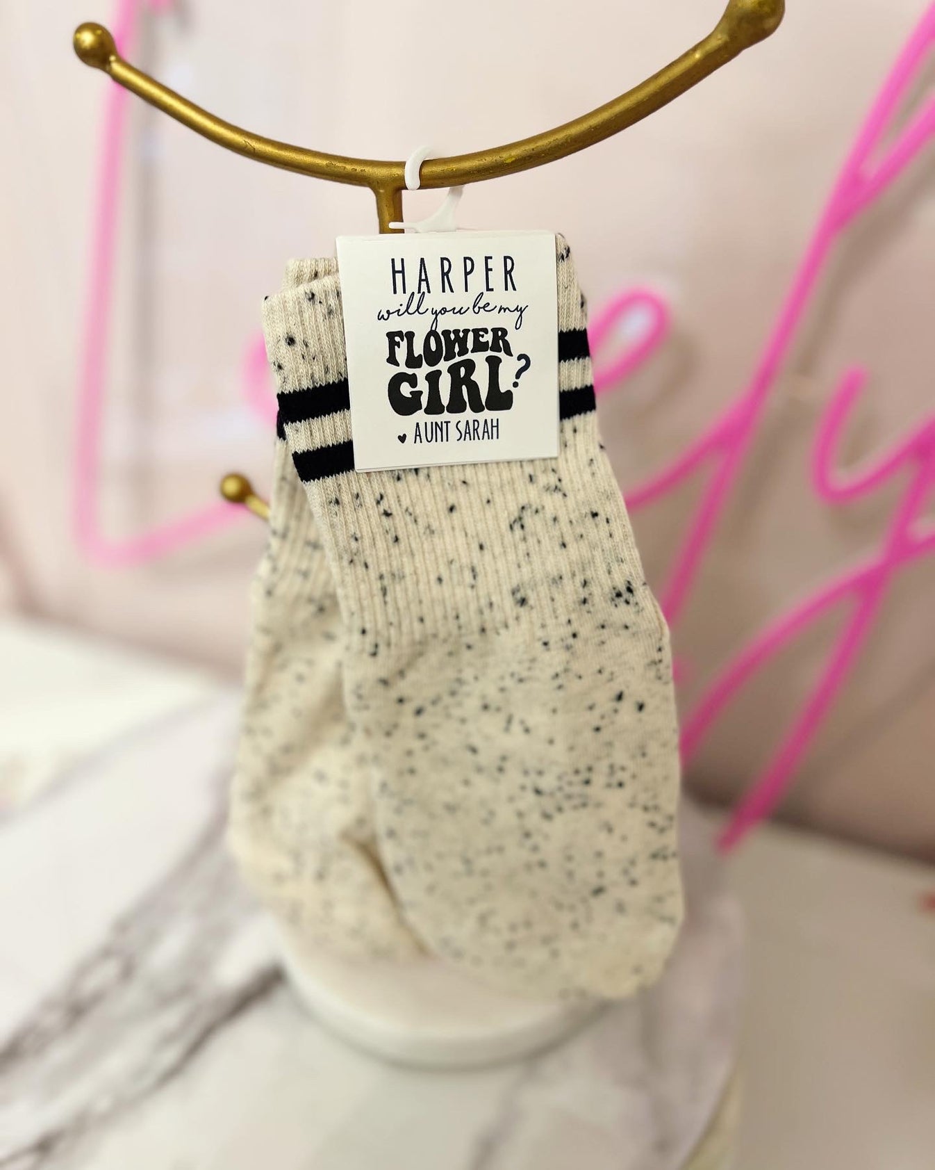 Flower Girl gripper socks with Personalized Card, floral gift box with ...