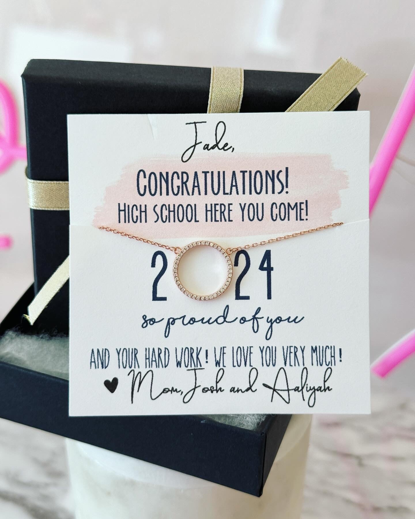 Middle School Graduation Gift Watercolor Card! Circle Pendant Necklace ...