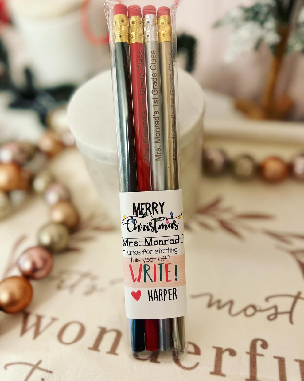 4 Pack Engraved Christmas Pencils Teacher Christmas gift! – Love Leigh ...