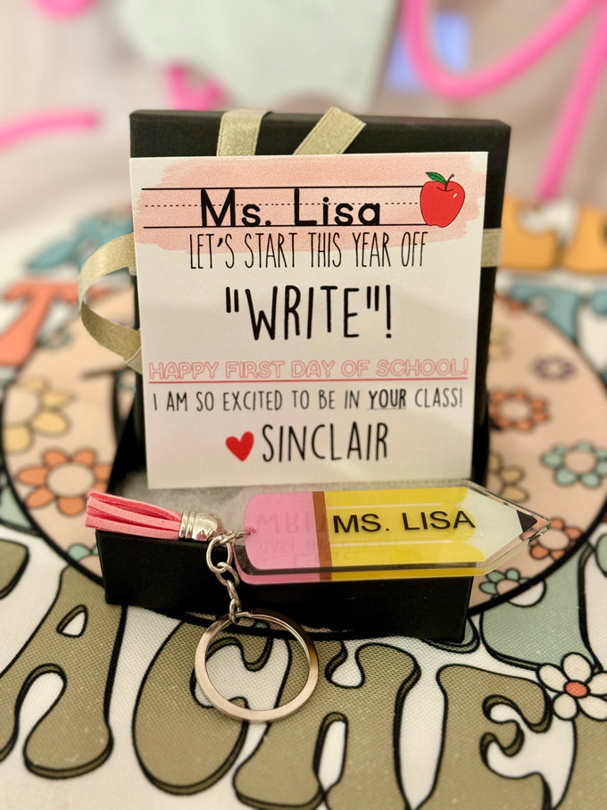 First Day of School Teacher gift! Pencil keychain – Love Leigh Gift Co.