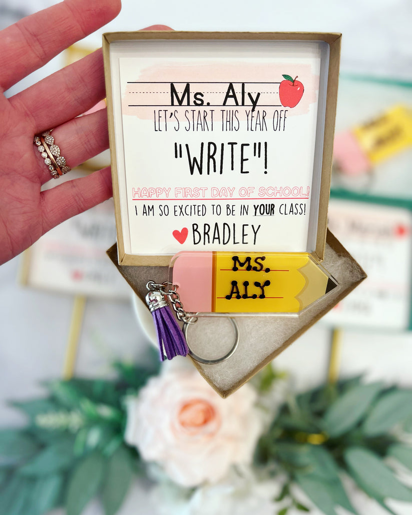 First Day of School Teacher gift! Pencil keychain – Love Leigh Gift Co.