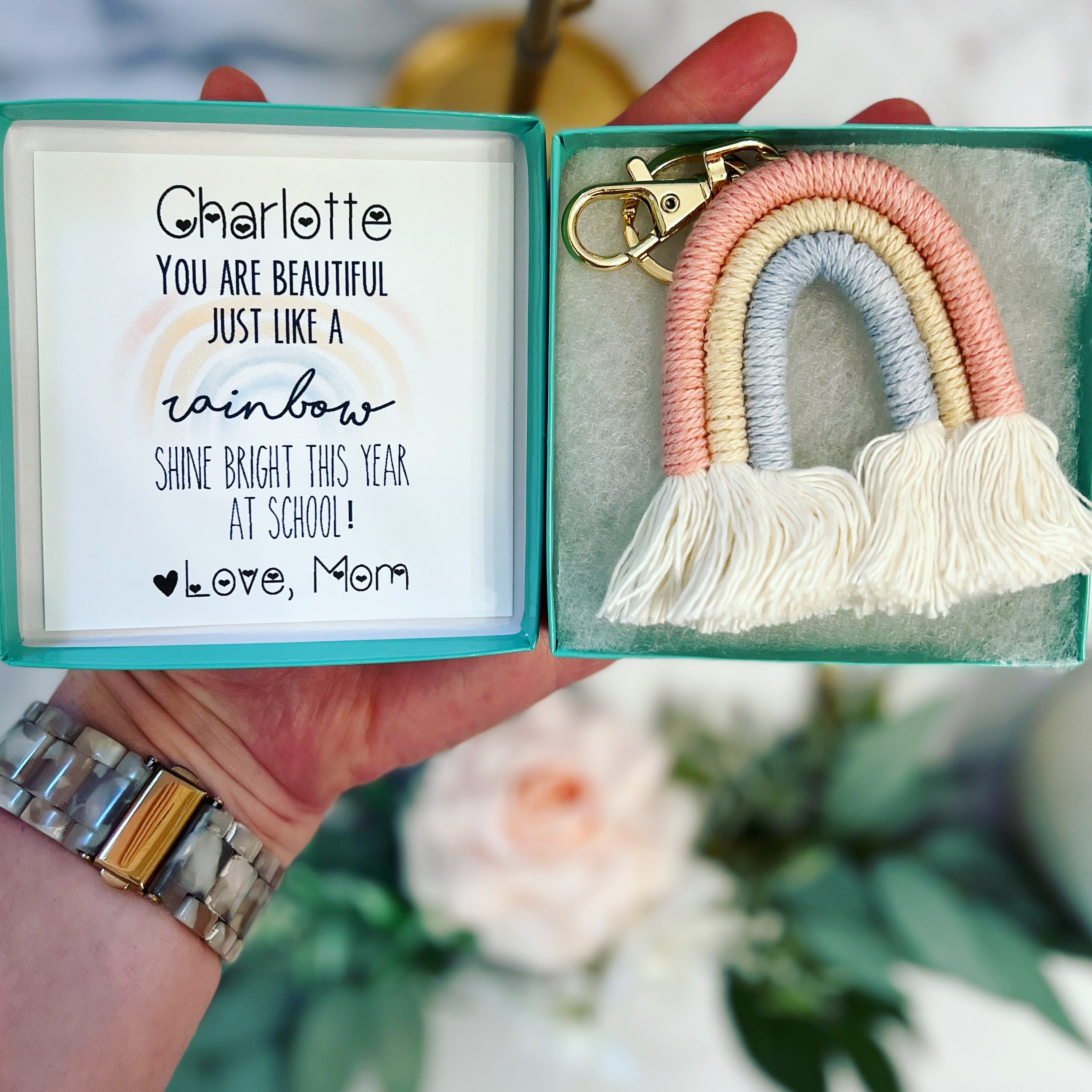 Back to School! Macrame Rainbow Keychain – Love Leigh Gift Co.
